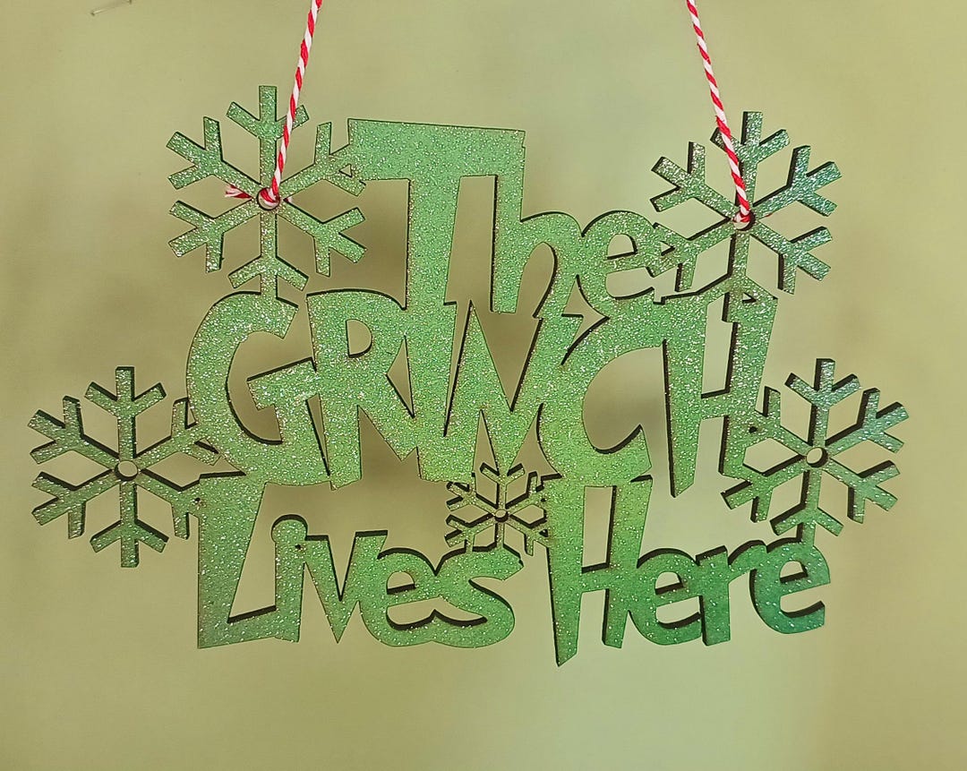 Lasercut Handpainted Wooden 'grinch Lives Here' Christmas Sign - Etsy