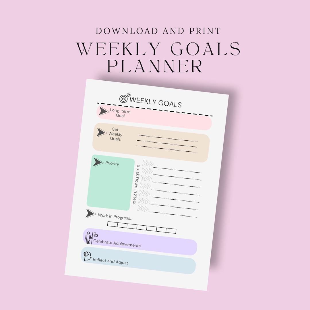 Printable Weekly Goal Achievement Planner | Weekly To-do List - Etsy