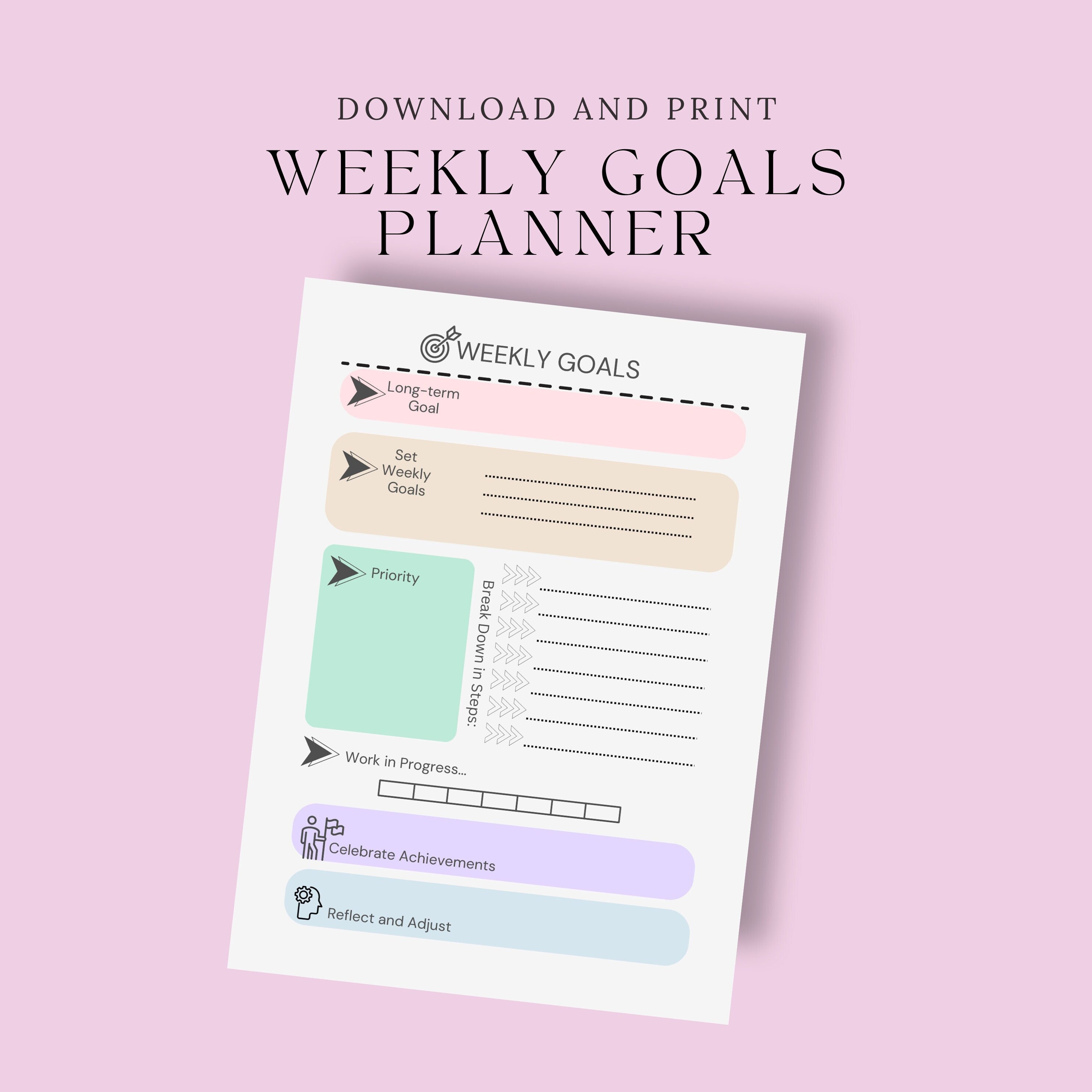 Printable Weekly Goal Achievement Planner | Weekly To-do List - Etsy