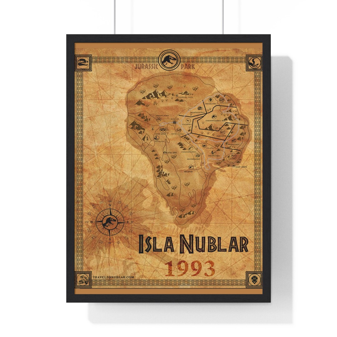 Isla Nublar Map Jurassic Park Vintage Map Film Framed Poster - Etsy Canada