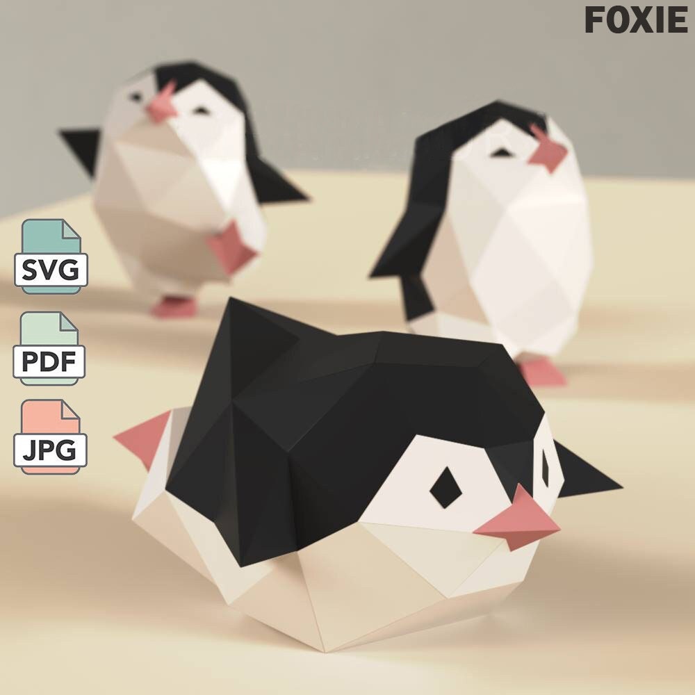 Sliding Penguin Papercraft in PDF/JPG/SVG Format 3d Low Poly - Etsy