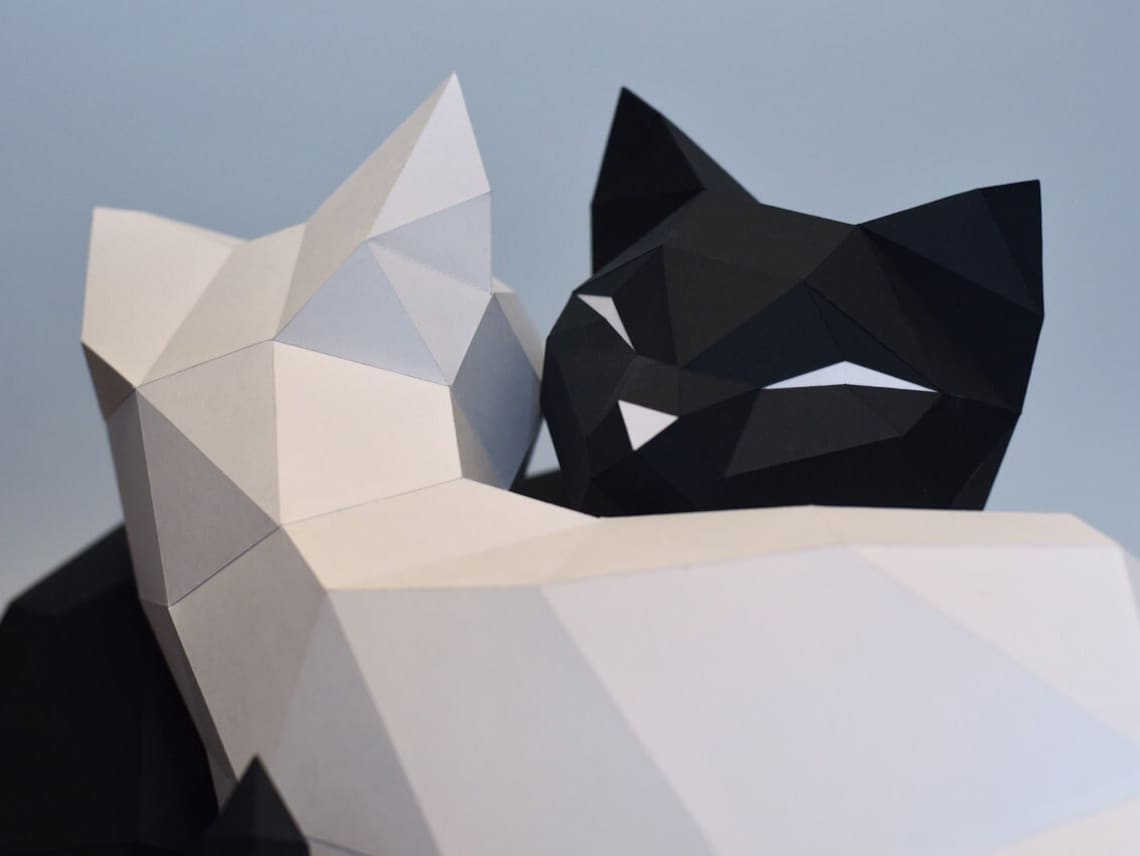 Yin & Yang Cats Papercraft in PDF/JPG/SVG Format Black and - Etsy UK