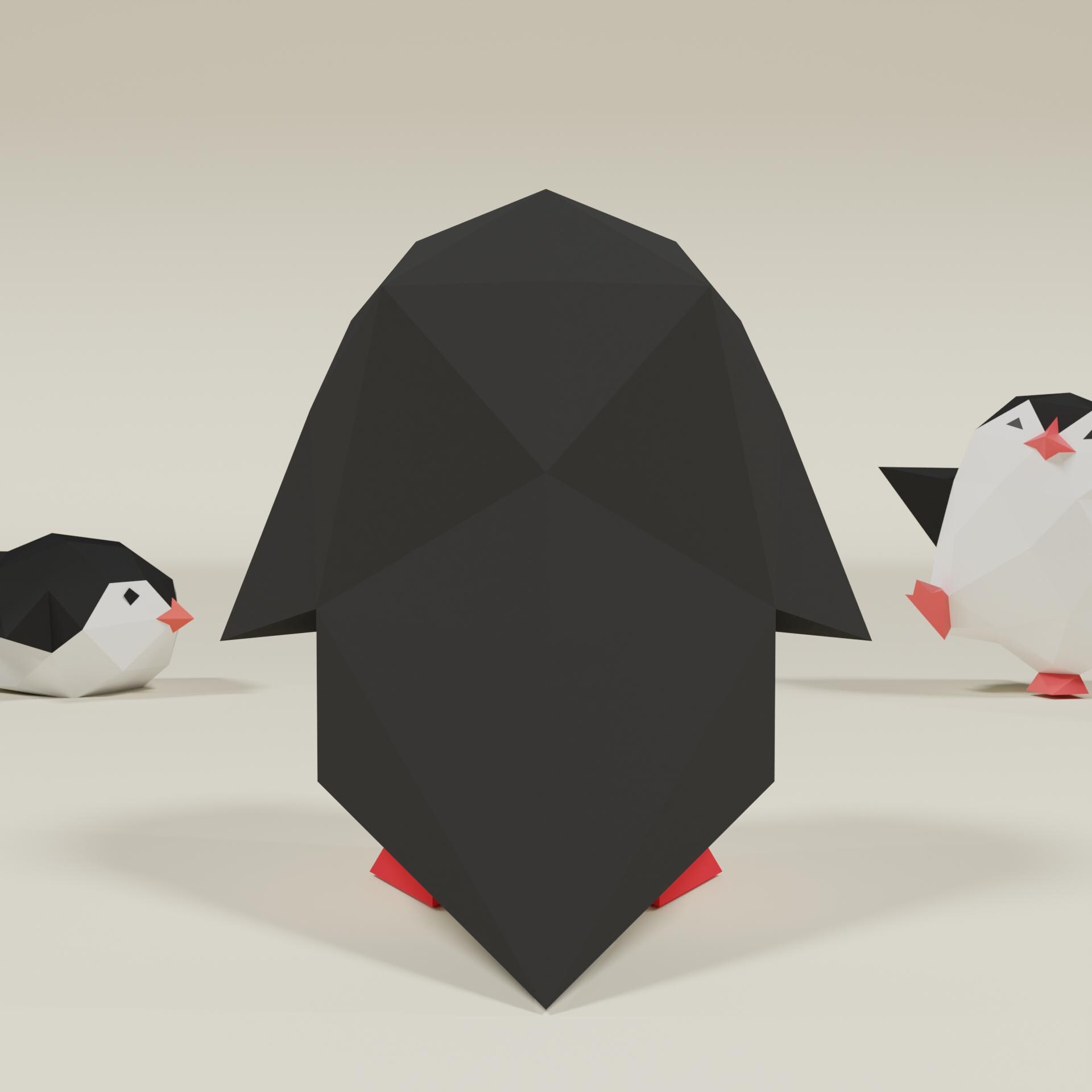 Standing Penguin Papercraft Template in SVG, DXF & PDF Formats, 3D Low ...