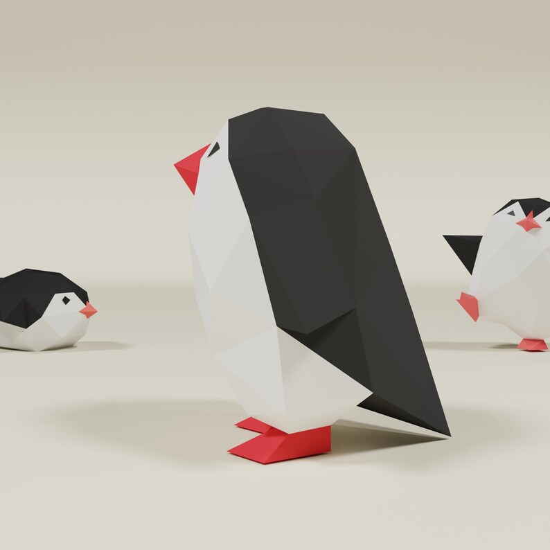 Standing Penguin Papercraft Template in SVG, DXF & PDF Formats, 3D Low ...