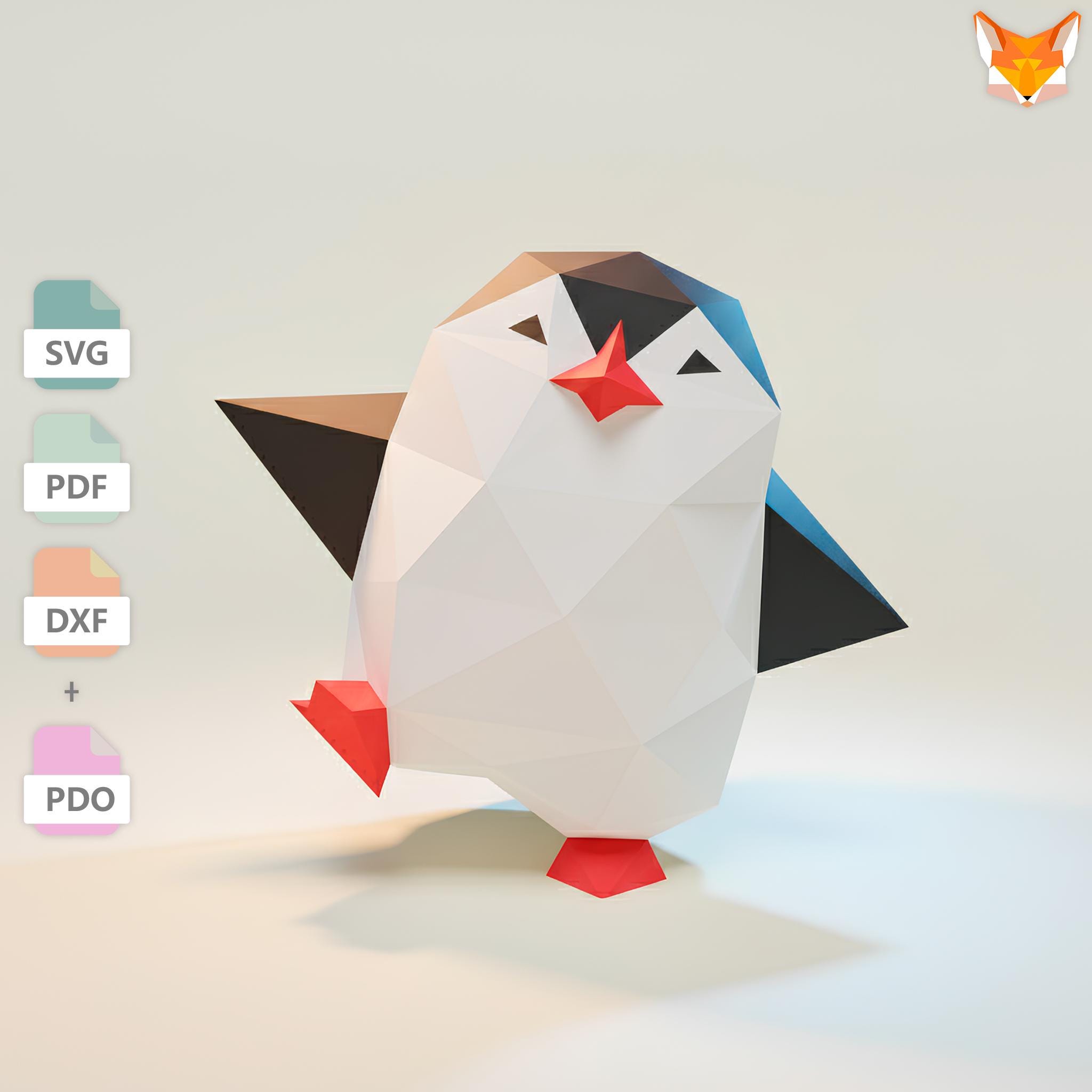 Dancing Penguin Papercraft Template in SVG JPG & PDF Formats, Low Poly ...