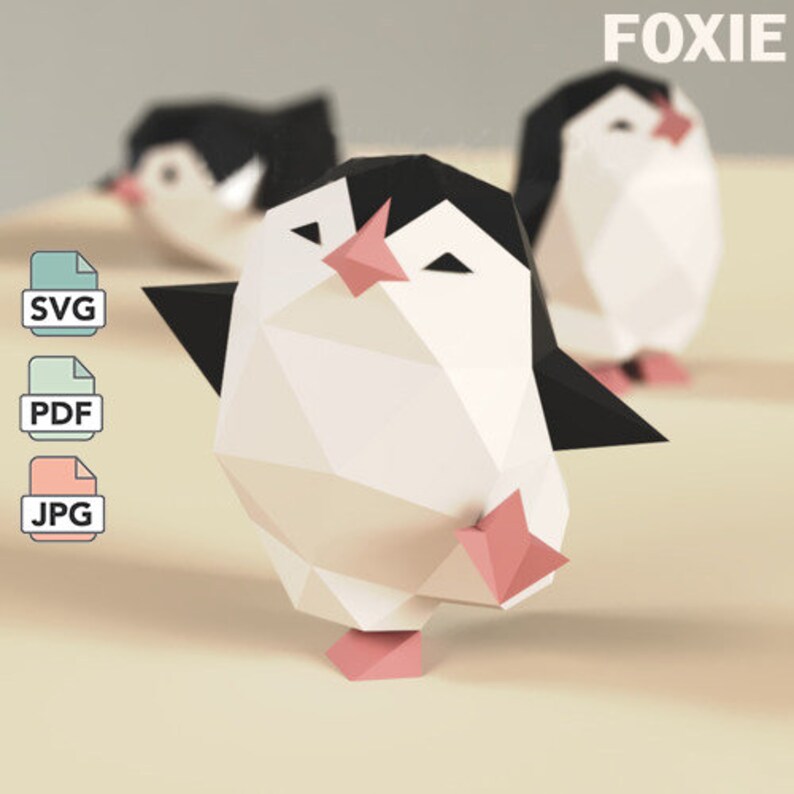 Dancing Penguin Papercraft, in SVG/JPG/PDF Format, 3d Low Poly Paper ...