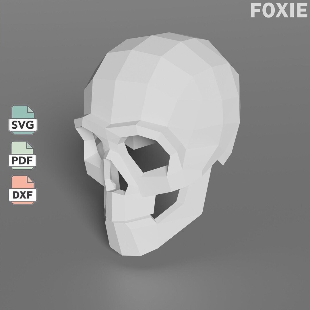 Skeleton Skull Papercraft Template in SVG, PDF, DXF Formats, Make the ...