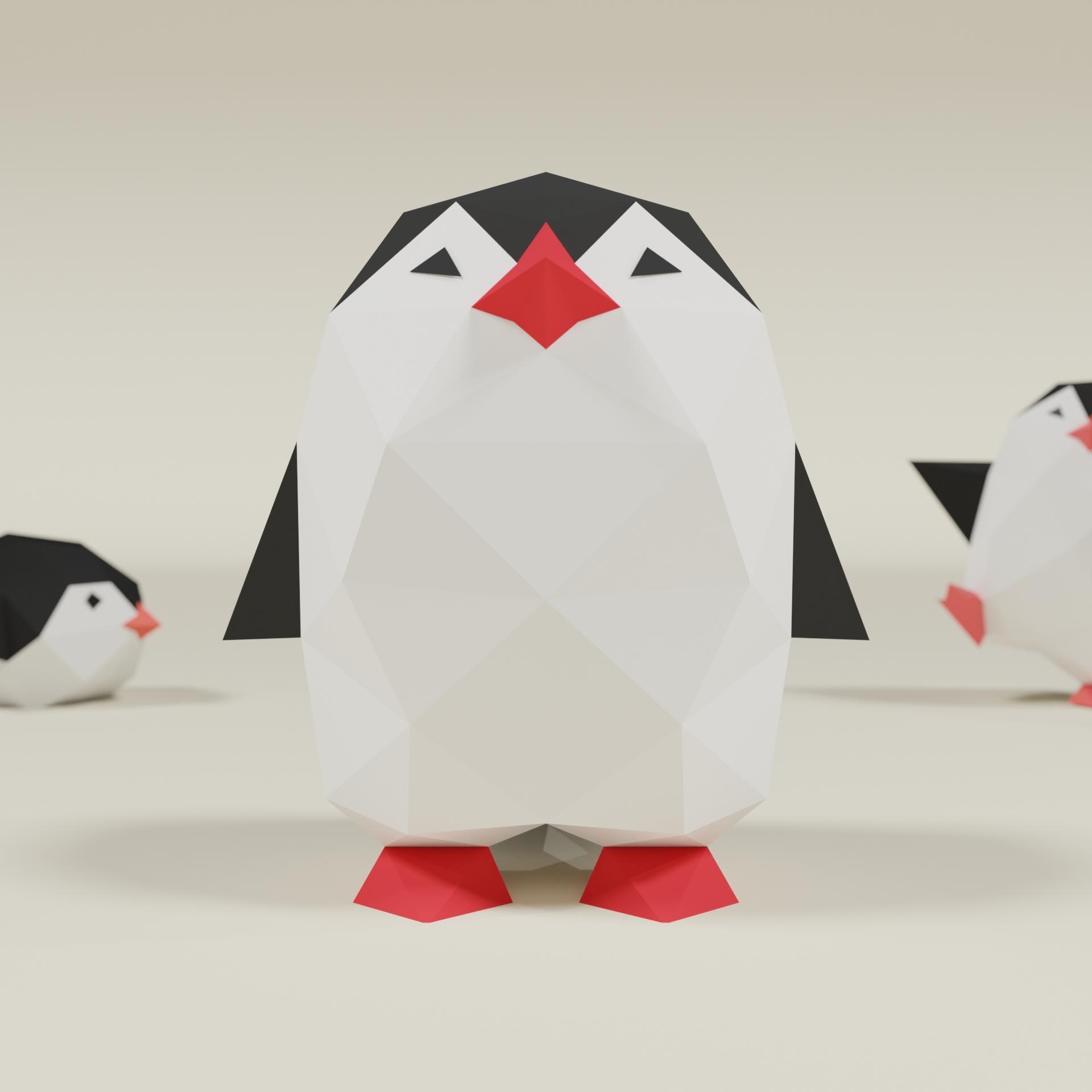 Standing Penguin Papercraft Template in SVG, DXF & PDF Formats, 3D Low ...