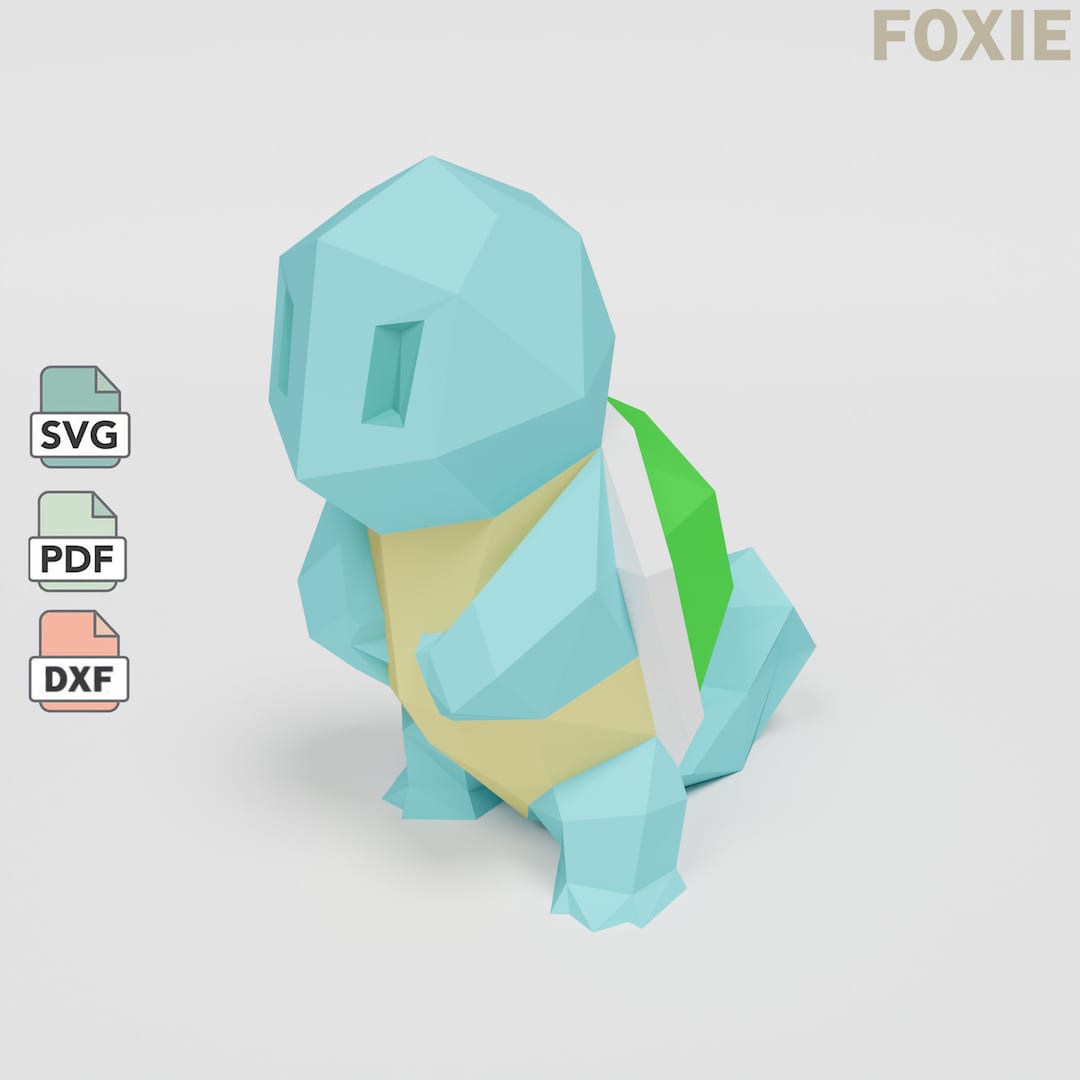 Squirtle Pokemon Papercraft Template in SVG, PDF, DXF Formats, Make and Chose Your Own Paper ...