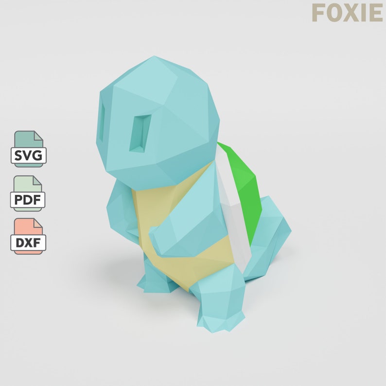 Squirtle Pokemon Papercraft Template in SVG, PDF, DXF Formats, Make and ...