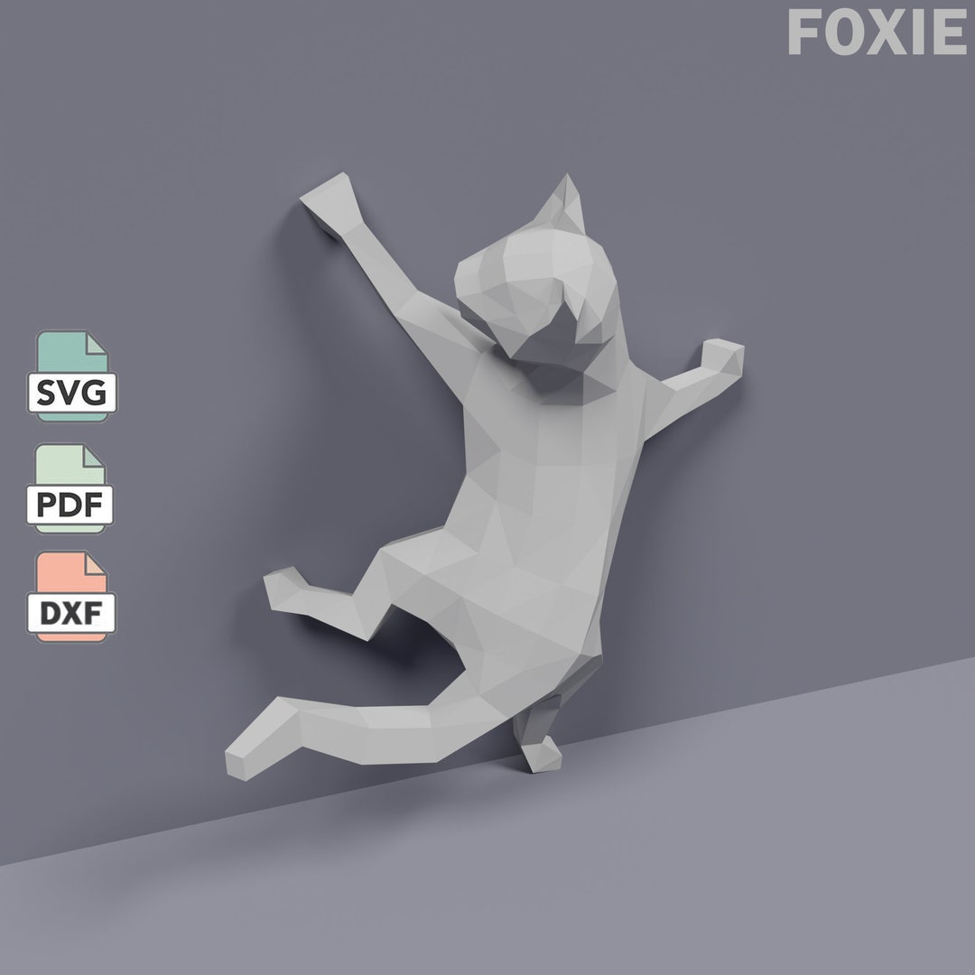 Cat in Wall Papercraft Template in SVG, DXF, PDF Formats, Template for ...