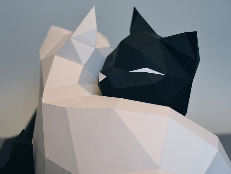 Yin Yang Cats Papercraft Template in SVG, PDF & JPG Formats, Low Poly ...
