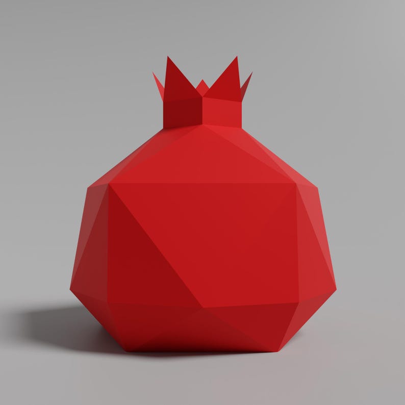 Red Pomegranate Papercraft Template in DXF, SVG, PDF Formats, Low Poly ...
