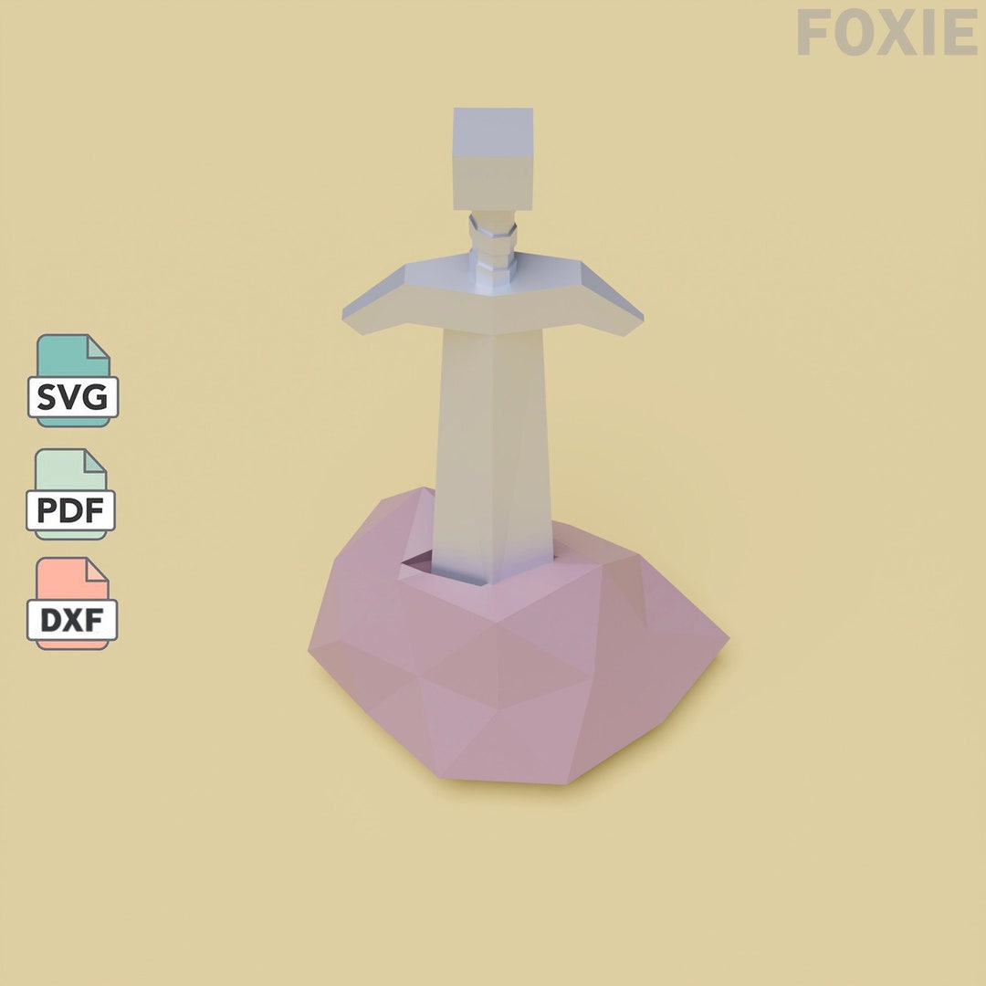 Excalibur in Stone Papercraft Template, in SVG, PDF & DXF Format, 3d ...