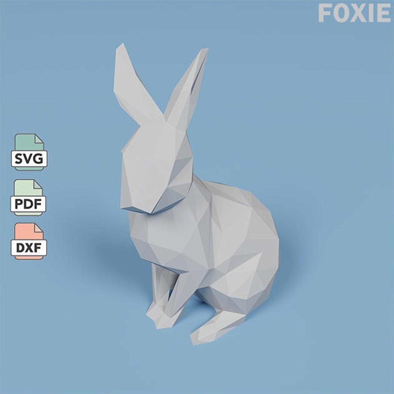 3D Rabbit Papercraft Template in SVG, DXF & PDF Formats, Low Poly Hare ...