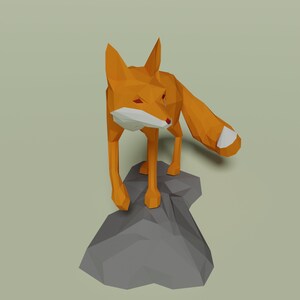 Fox on Stone Papercraft Template in SVG, PDF & DXF Formats, Low Poly ...
