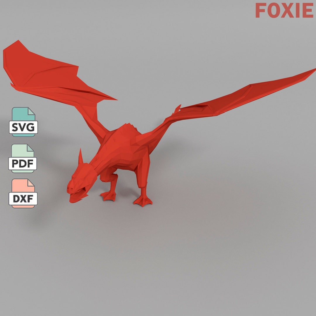 Dragon Papercraft Model Template in SVG, JPG, DXF Formats, 3d Low Poly ...