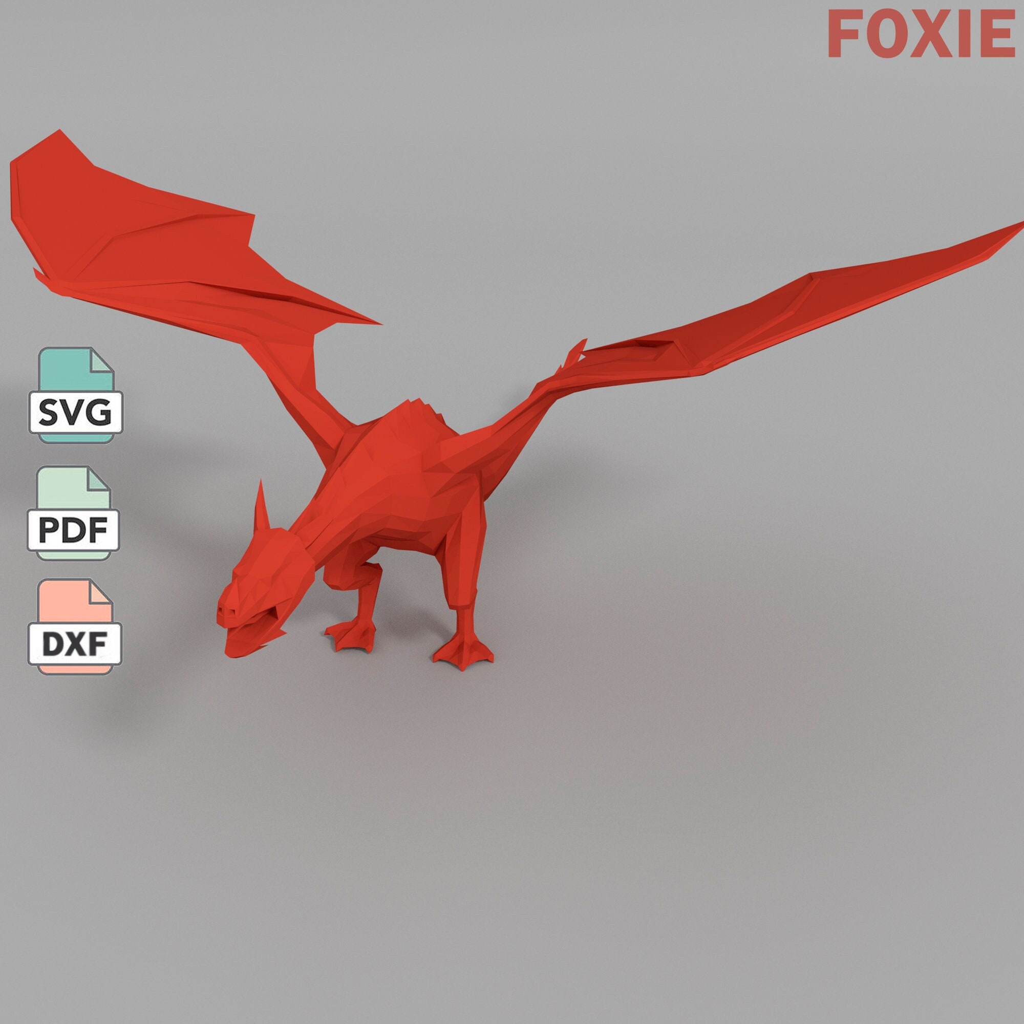 Dragon Papercraft Model Template in SVG, JPG, DXF Formats, 3d Low Poly ...