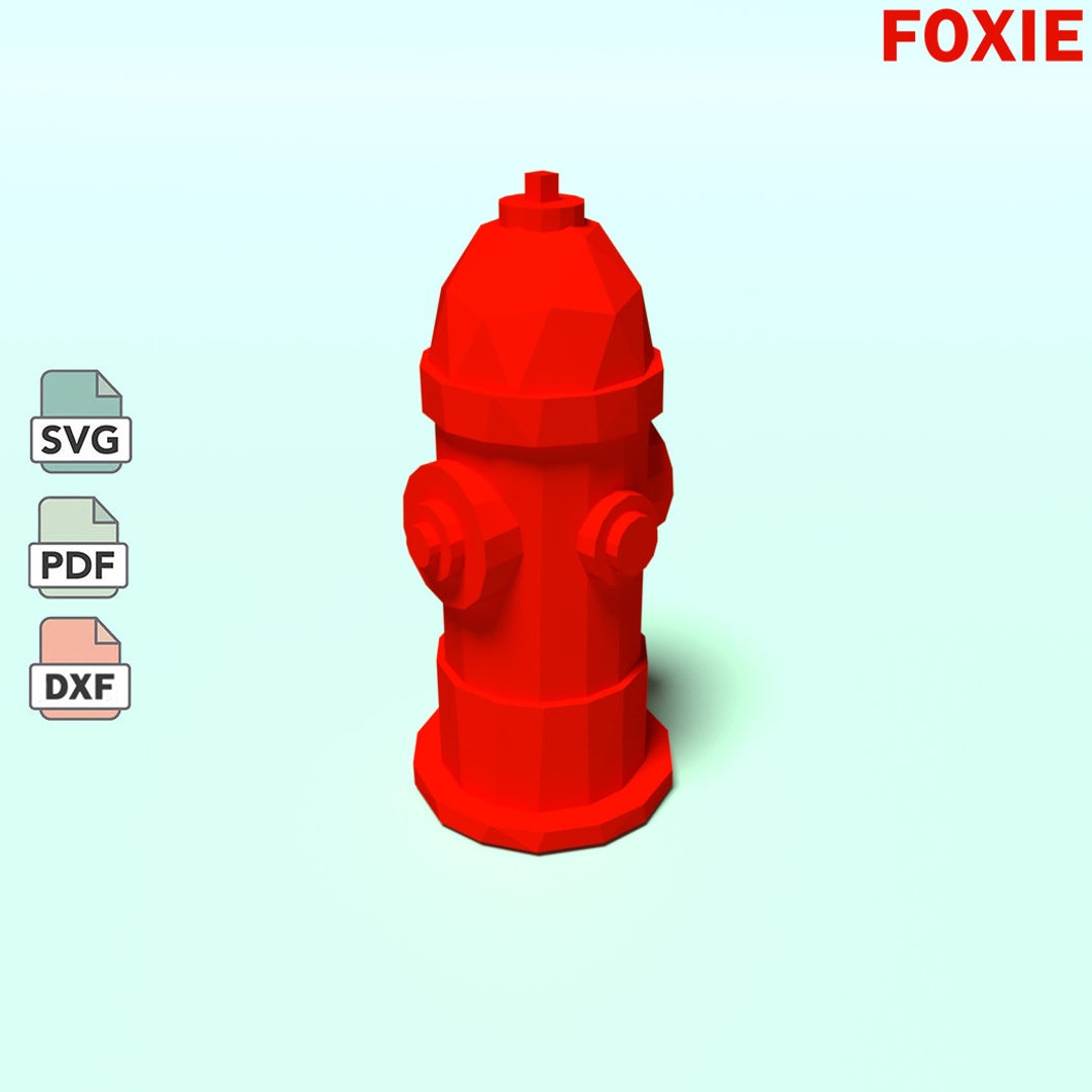 Fire Hydrant Papercraft Template in SVG, DXF & PDF Formats, 3D Low Poly ...
