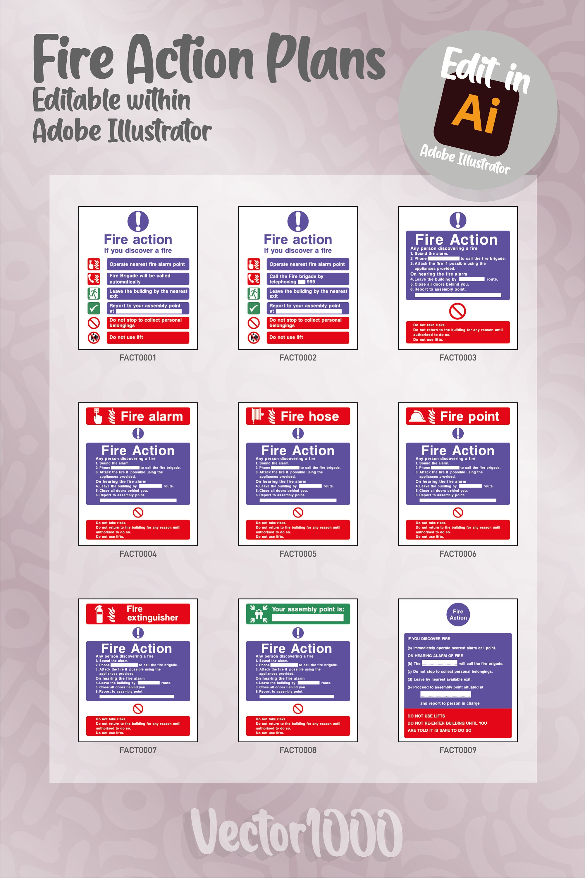 Fire Safety Vector Bundle Fire Exit Fire Signage Fire Point Fire Action ...