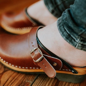 Swedish Wooden Clogs With Buckle From Antic Brown Real Leather and ...