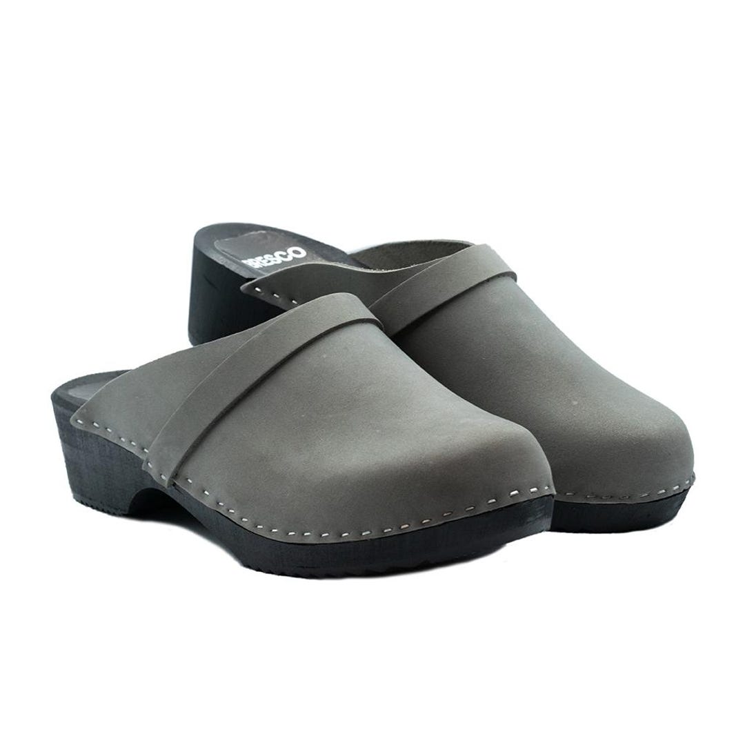 Handmade Grey Nubuck Leather Men Wooden Clogs | Wooden Sole Swedish ...