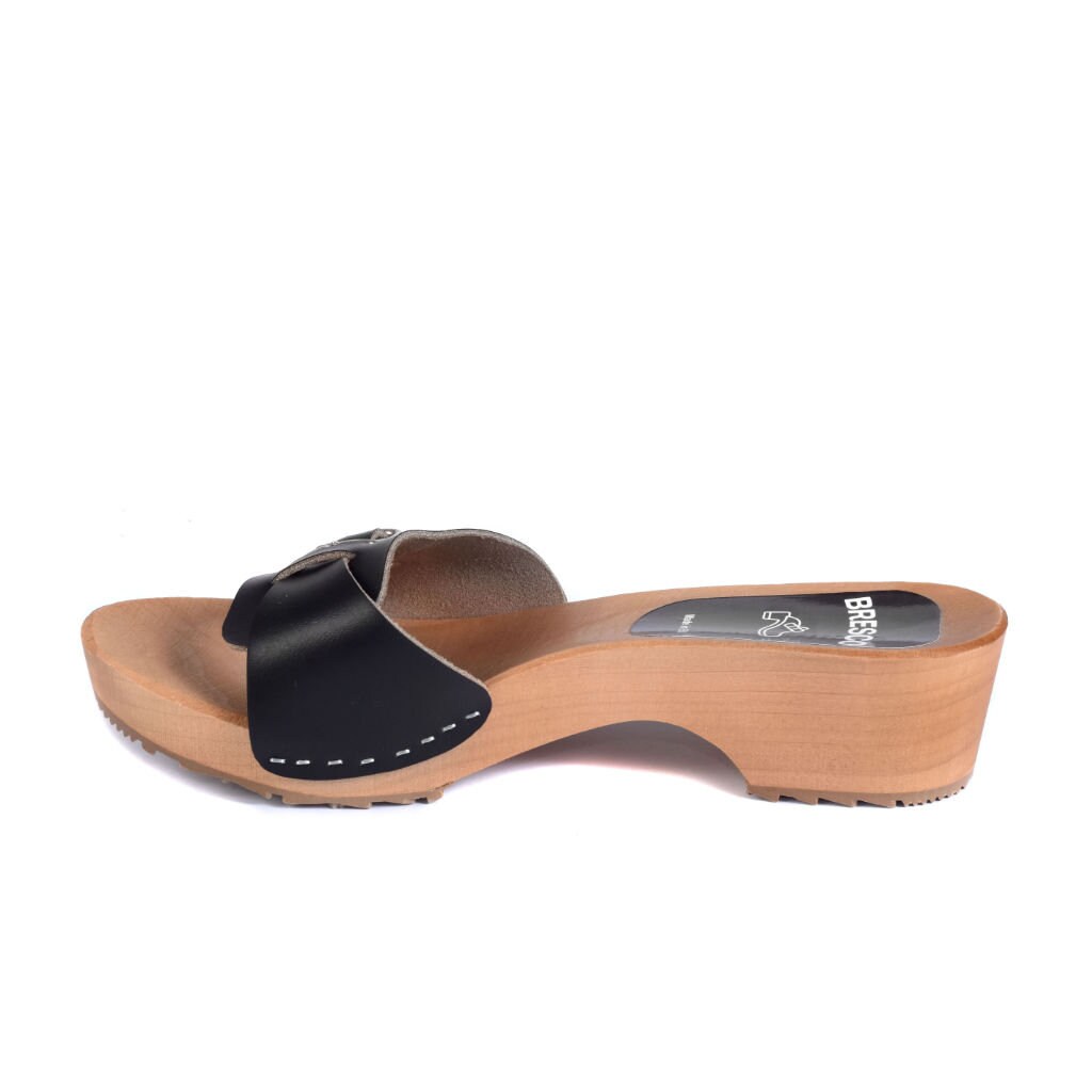 Handmade Swedish Wooden Clogs: Black Leather Open Toe Sandals Women ...