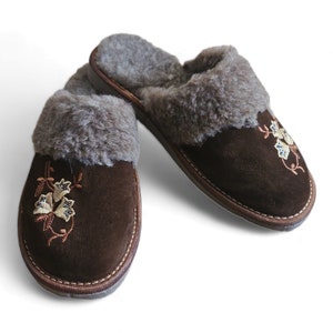 Embroidered Suede Slippers: Wool Lined Cozy House Shoes - Etsy