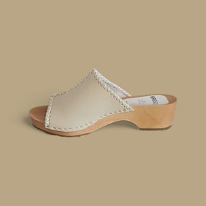 Handmade Beige Leather Clogs: Open Toe Swedish Wooden Slippers - Etsy