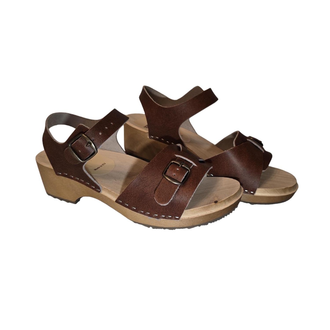 Open Toe Leather Clogs: Swedish Wooden Sandals With Buckle - Etsy