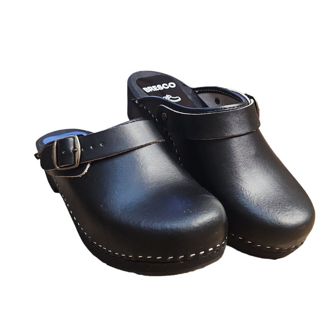 Swedish Wooden Clogs Made OF Natural Leather in Black and Wooden Sole ...