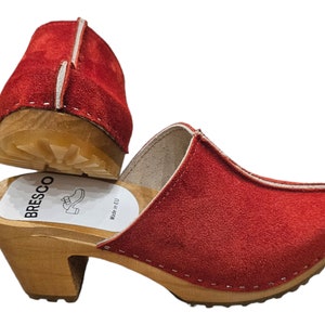 Red Suede High Heel Clogs: Handmade Swedish Wooden Shoes - Etsy