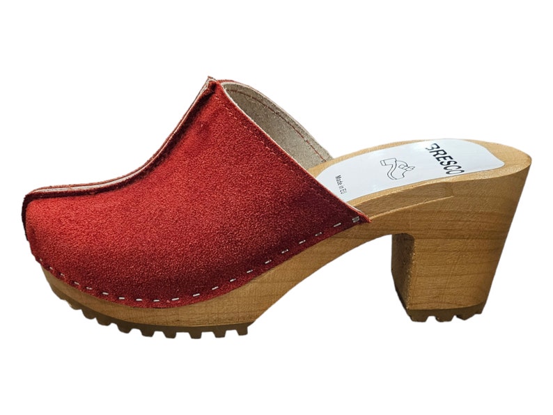Red Suede High Heel Clogs: Handmade Swedish Wooden Shoes - Etsy