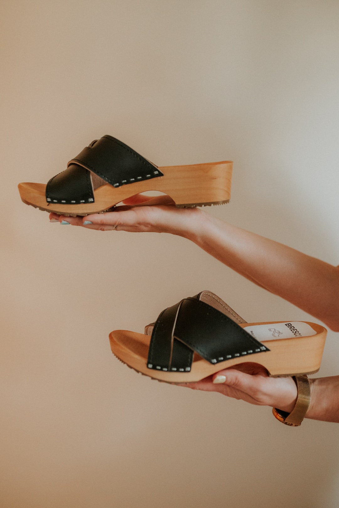 Leather Open Toe Clogs: Black Alder Wood Sandals - Etsy