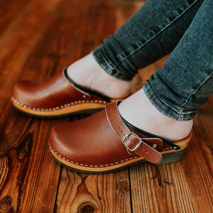 Swedish Wooden Clogs With Buckle From Antic Brown Real Leather and ...