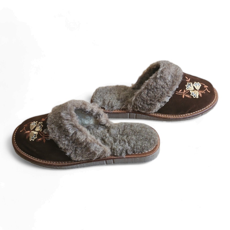 Embroidered Suede Slippers: Wool Lined Cozy House Shoes - Etsy