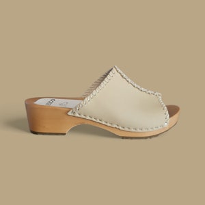 Handmade Beige Leather Clogs: Open Toe Swedish Wooden Slippers - Etsy