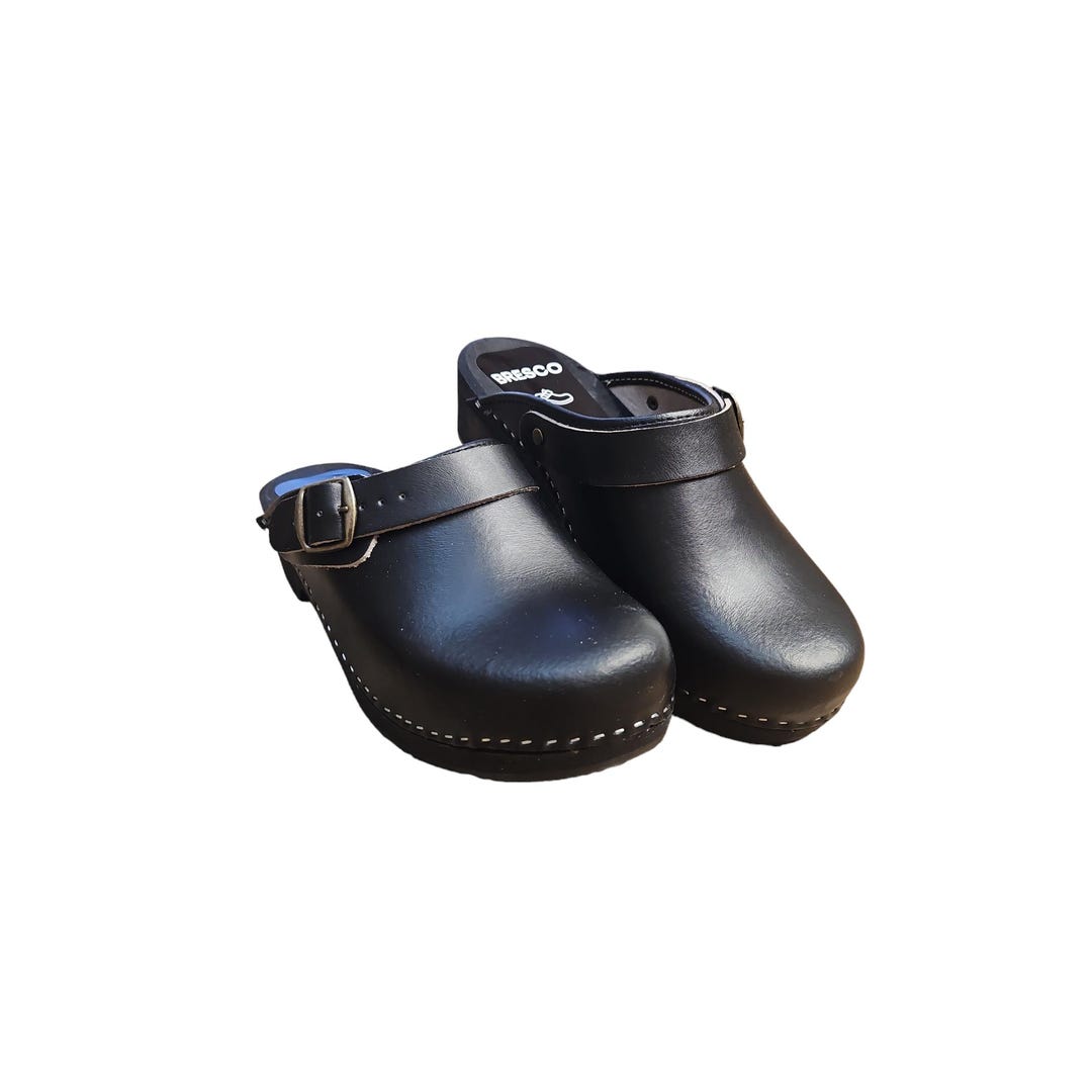 Handmade Men Wooden Clogs With Buckle, Natural Leather and Real Wooden ...