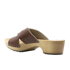 Wooden Clogs With Open Toe Made of Natural Leather in Antic Brown and ...