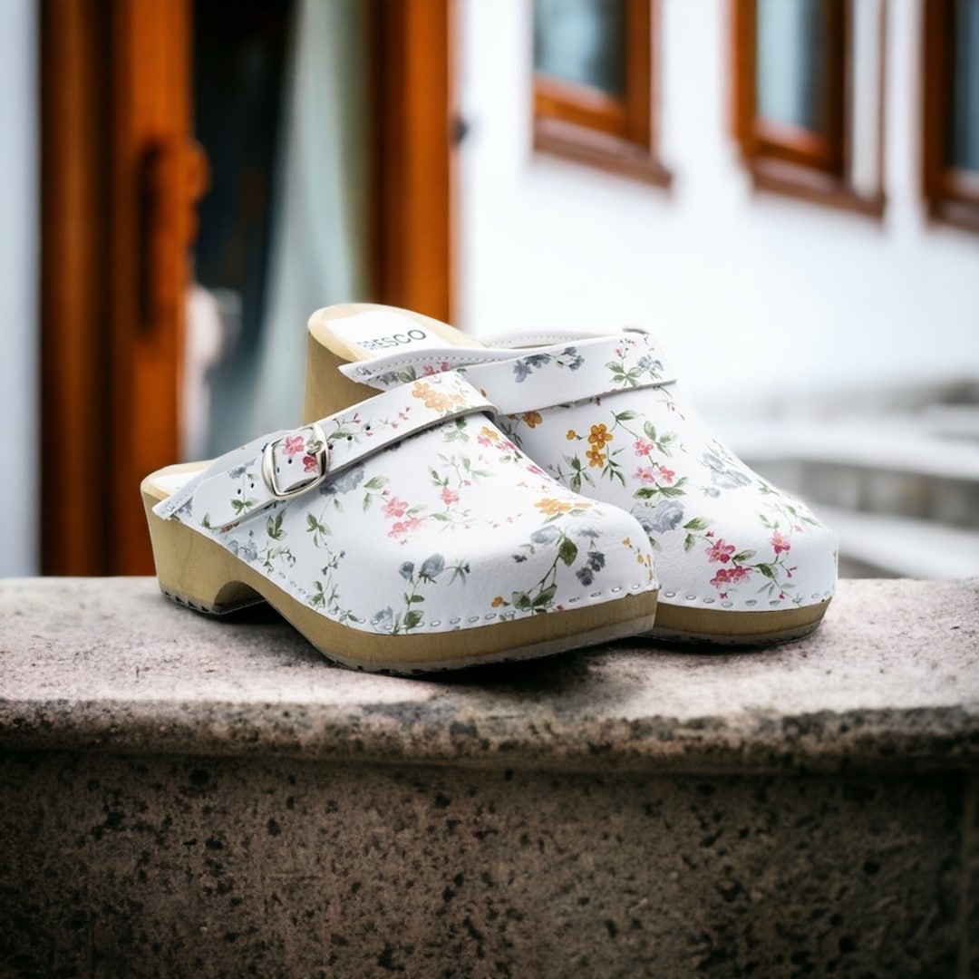 Swedish Wooden Clogs With Buckle From Flowers White Real - Etsy