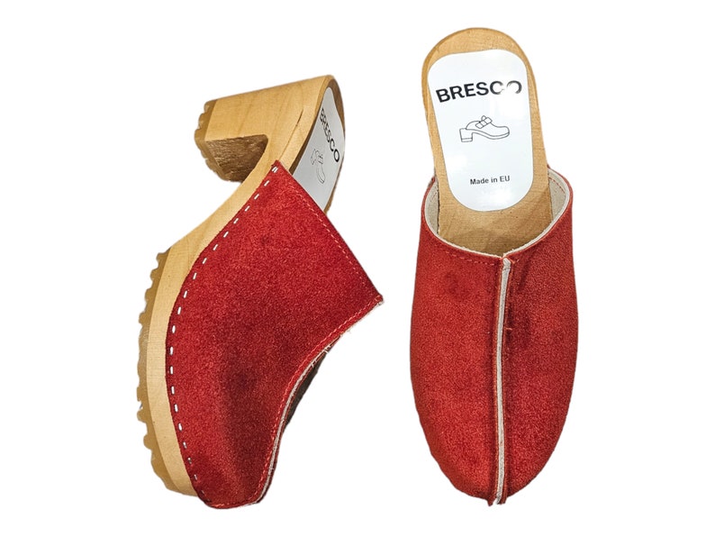 Red Suede High Heel Clogs: Handmade Swedish Wooden Shoes - Etsy