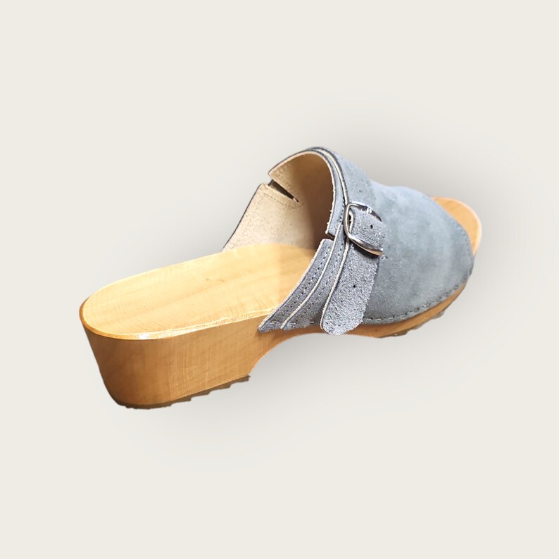 Swedish Wooden Clogs Women With Open Toe Mules From Real Suede Leather ...
