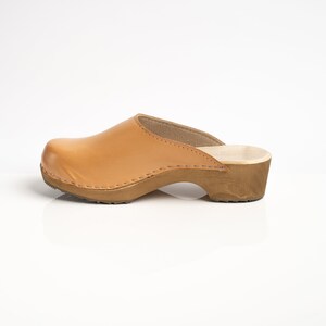 Wooden Clogs: Brown Vegan Leather, Alder Wood Sole - Etsy