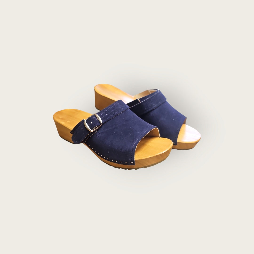 Swedish Wooden Clogs: Suede Leather Open Toe Mules - Etsy