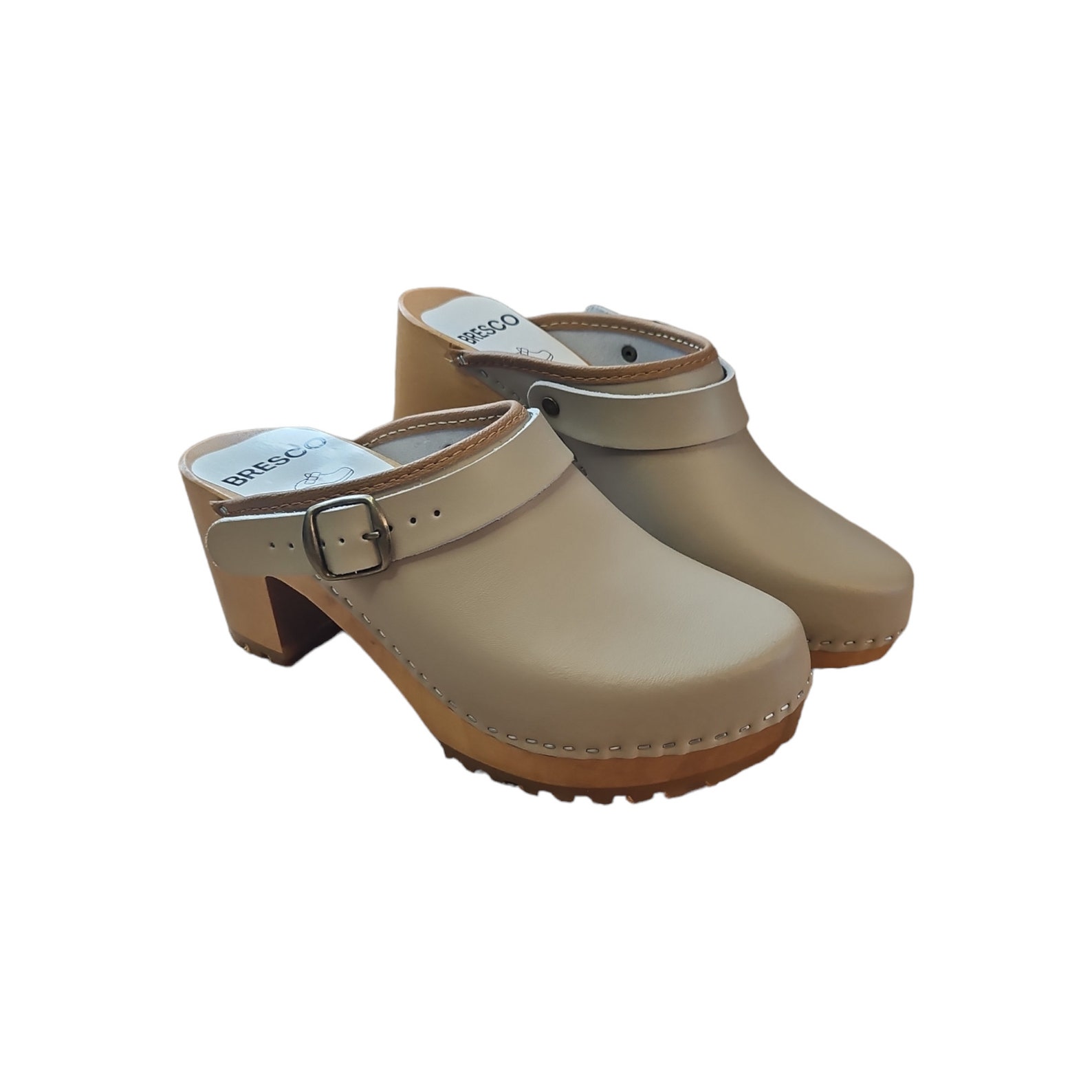 Beige Leather Heeled Clogs: Swedish Wooden Mary Janes - Etsy