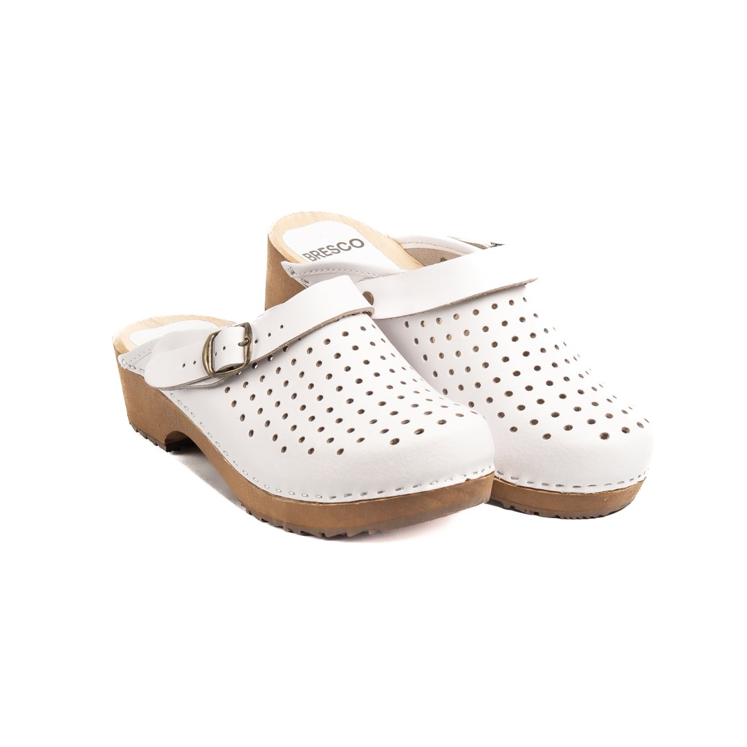 Austin White Wooden Clogs With Holes Handmade Swedish - Etsy