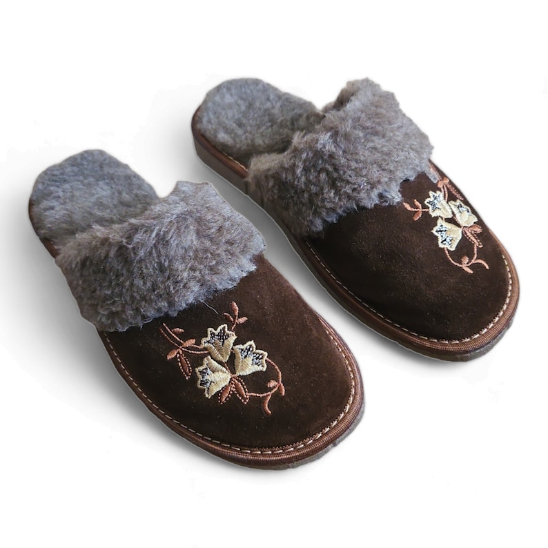 Embroidered Suede Slippers: Wool Lined Cozy House Shoes - Etsy