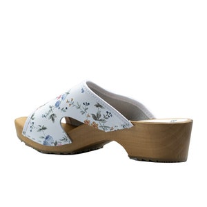 Wooden Clogs With Open Toe Made of Natural Leather in Flowers White and ...