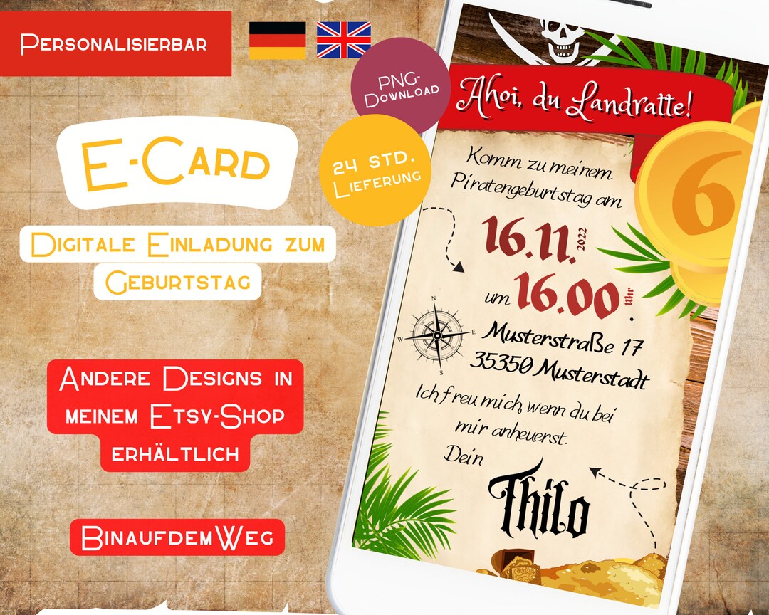 Invitation Children's Birthday Pirate Ecard Boy Digital Girl Treasure ...