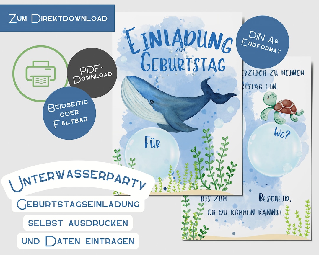 Einladung Unterwasser zum Ausdrucken PDF Printdatei Geburtstag Kind ... Einladung Unterwasser zum Ausdrucken PDF Printdatei Geburtstag Kind ...